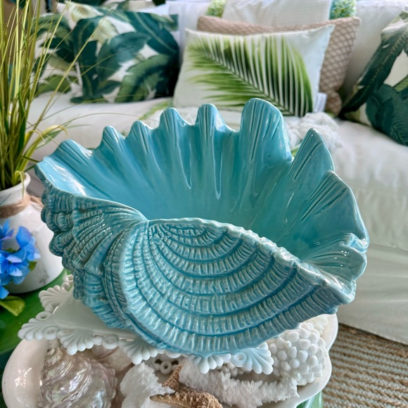 Accents | New Huge Turquoise Blue Ruffled Clam Shell Bowl | Poshmark